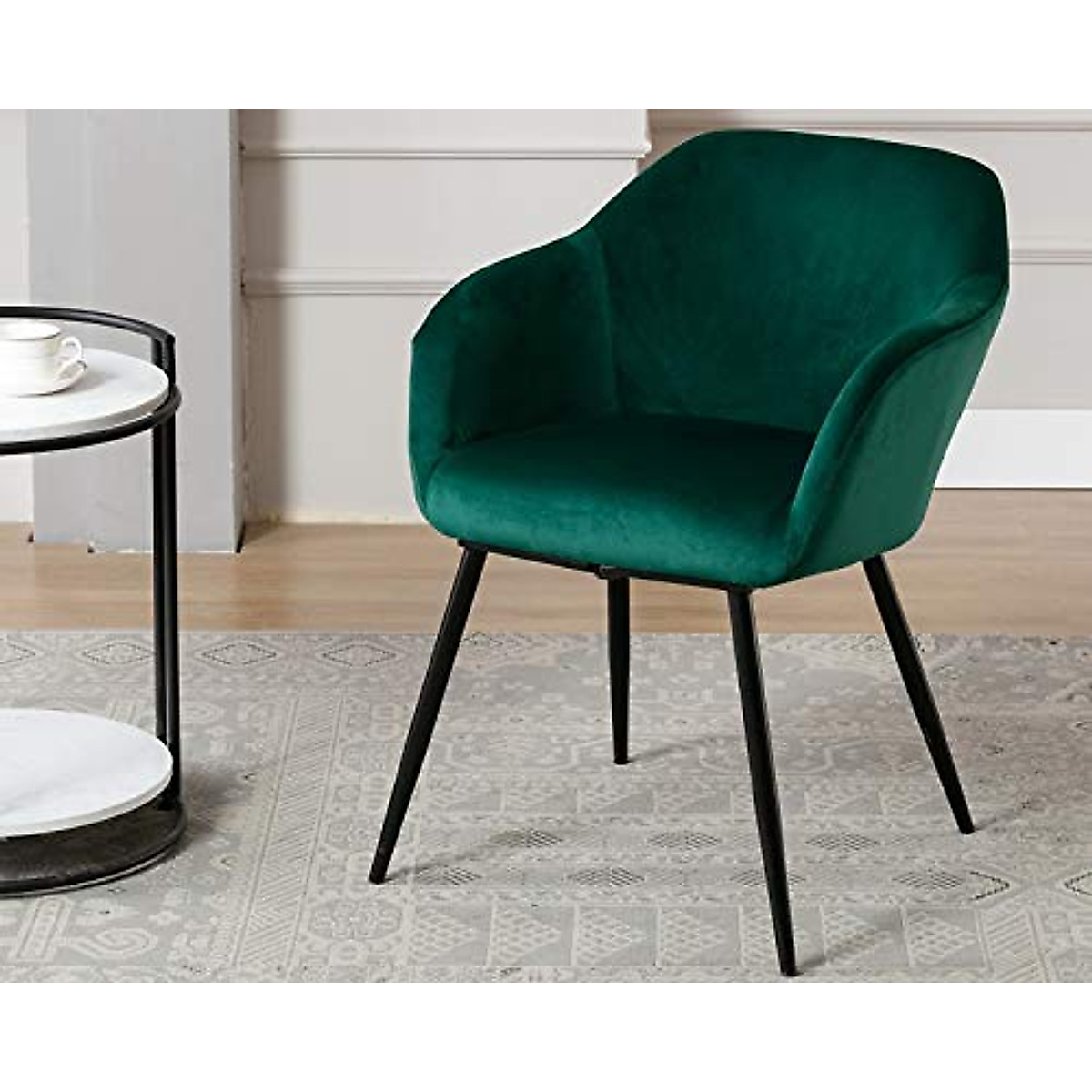 CIMOTA Dark Green Arm Chair Upholstered Accent Chair Velvet ArmChiar Comfy Leisure Side Chair Makeup Vanity Chair for Living Room Bedroom Dining Room