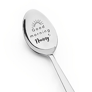 Good Morning Nanny Spoons Gift for Grandma Nana Gifts for Mothers Day Birthday Gift for Nana Grandmother Tea Coffee Spoon for Grandma Nanny Gifts from Grandchildren Grandkids