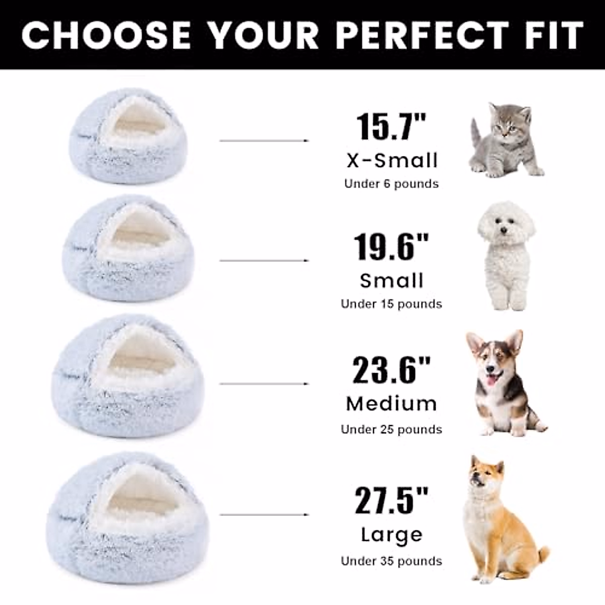 NOYAL Round Hooded Donut Dog Bed for Small & Medium Pets - Plush Fluffy Anti-Anxiety Cat Cave Bed with Cover