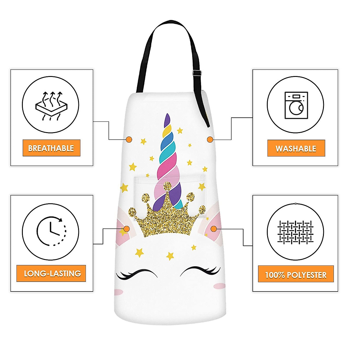 Britimes Apron Home Kitchen Cooking Baking Gardening for Women Men With Pockets Unicorn Queen Magic Eyes Eyelashes 32x28 inch