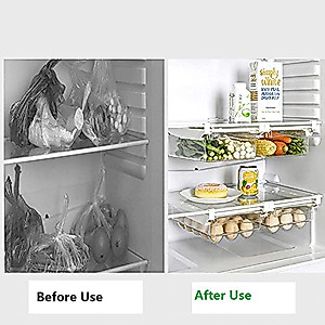 SmarTopus Refrigerator Pull Out Bin,Snap On Drawer Fridge Mate,Fridge Storage Box/Drawers/Rack, Refrigerator Bin Home Organizer for Fridge Shelf Thickness Under 0.6"