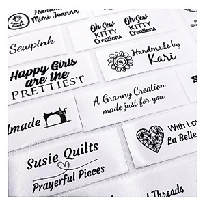 Design Your Own - Non-Fraying Quality Custom Printed Satin Fabric Labels Jennifer's Jewels Brand Made in USA Sew On for Branding, Crafts, Clothing, Compliancy Needs, Knitting, Crocheting, Handmade