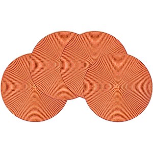 Smaafit Round Braided Placemats, Set of 4 Table Place Mats for Round Dining Tables, 15 inches Round Placemat, Place Mat Round Table Mats (Mix Orange Red)