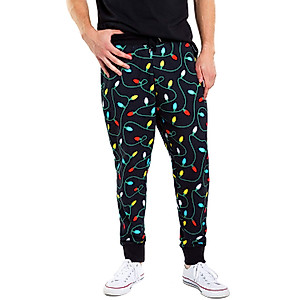 Tipsy Elves Men's String of Lights Joggers - Funny Comfy Sweat Pants for Guys: XL