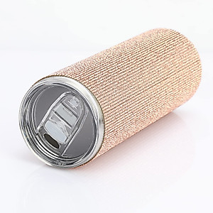 Diamond Water Bottle - Stainless Steel Insulated Water Bottle with Straw & Brush - Reusable Leak-Proof Glitter Water Bottles for Women - Iced Coffee Cup Water Bottles for Women Rose Gold