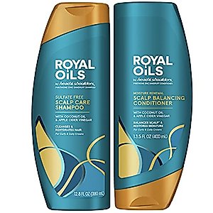 Head & Shoulders Royal Oils Shampoo and Conditioner Set �� Includes Anti-Dandruff Scalp Care Shampoo (12.8 Fl Oz.) & Moisture Renewal Scalp Balancing Conditioner, Hair Treatment for Curly & Coily Hair