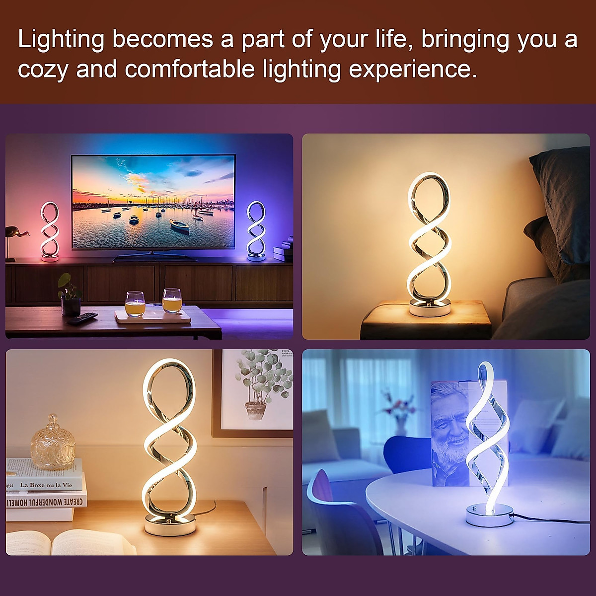 Adebime Modern Spiral RGB Table Lamp, Touch Dimmable Bedside Lamp, 7 Colors 10 Light Modes Spiral Design Table Lamp, Unique Nightstand Lamp for Living Room, Bedroom, Cool Lamps