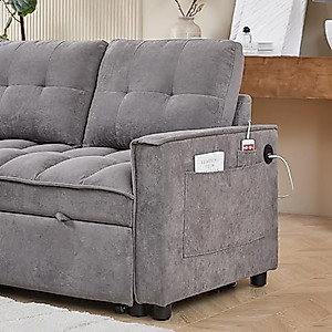 Chenille Convertible Sleeper Sectional Sofa with Reversible Storage Chaise and Pull Out Couch Bed , L Shaped Corner Sofabed with USB and tape-c Charging Ports for Living Room Office Small Places