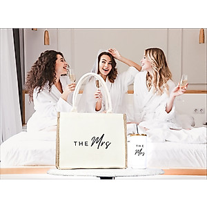 BACHES TO BRIDES The Mrs Tumbler & Tote Bag Gift Set- Stainless Steel Wine Tumbler with Lid & Straw- Travel Mug & Tote Bag for Women Perfect for Bride Gifts, Wedding & Engagements