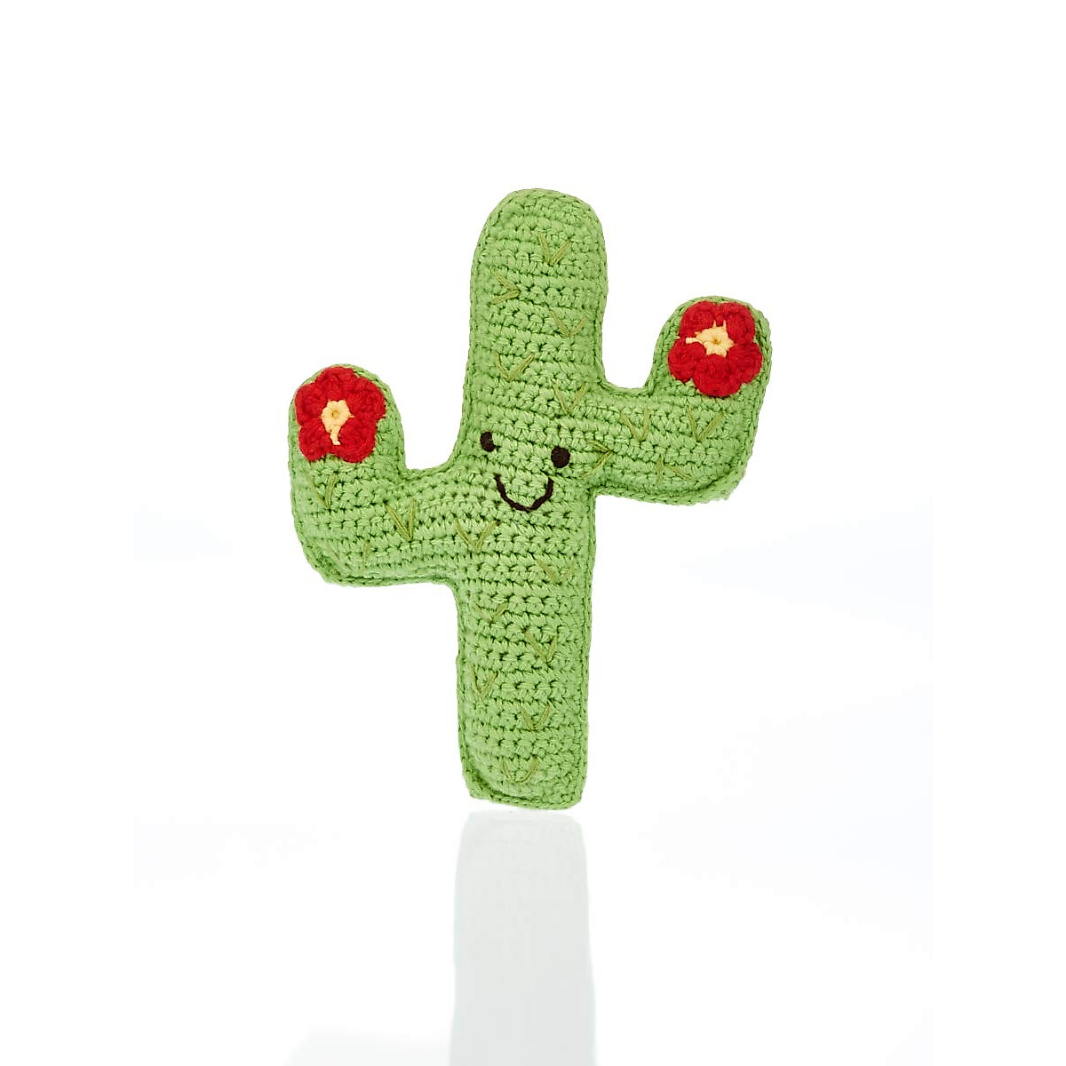 Pebble 200-018BA Fair Trade Friendly Cactus Buddy Baby Rattle with Red Flowers Suitable from Birth, 7-inch Width