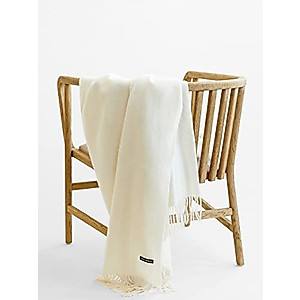 State Cashmere Throw Blanket with Decorative Fringe - Ultra Soft Accent Blanket for Couch, Sofa & Bed Made with 100% Inner Mongolian Cashmere - Crafted Home Accessories - (Ivory, 60"x50")