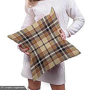 Ambesonne Brown Plaid Fabric by The Yard, Squares with Stripes Cutting Bold Streaks Vertical and Horizontal Abstract, Decorative Fabric for Upholstery and Home Accents, 2 Yards, Multicolor