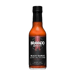 Black Garlic And Carolina Reaper Hot Sauce By Bravado Spice FEATURED ON HOT ONES Gluten Free, Vegan, Low Carb, Paleo All Natural 5 oz Bottle Award Winning Gourmet Hot Sauce
