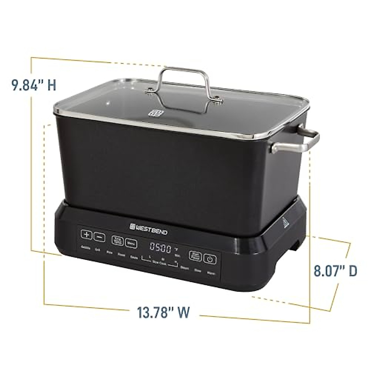West Bend Versatility Plus Slow Cooker, Large-Capacity Non-Stick Multicooker with Variable Temperature Control, 20 Cooking Functions, 6-Quart, Black