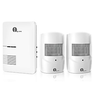 1byone Driveway Alarm, Home Security Alert System with 36 Melodies, 1 Plug-in Receiver and 2 Weatherproof PIR Motion Detector, 1000ft Wireless Transmission Range and 24ft PIR Detection Range