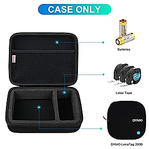 BOVKE Travel Case for DYMO LetraTag 200B Bluetooth Label Maker, DYMO LetraTag Wireless Compact Label Printer Holder with Extra Space for Letratag Refills Label Tapes and Spare Batteries, Black
