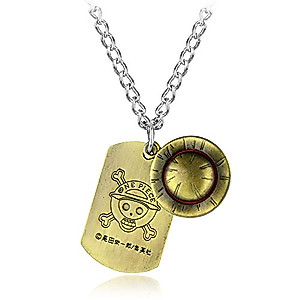 MEETCUTE Anime One Piece Luffy Skeleton The Straw Hat Pirates Rope Chain Pendant Necklace Cap Cosplay for Boys Men