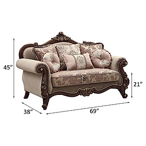 Acme Mehadi Upholstery Rolled Arm Loveseat with Queen Leg in Walnut
