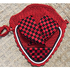 Lift Sports New Horse English Saddle Pad Set Matching Fly Bonnet Veil Ear Net Polyester Hand Made Crochet Full Size Equestrian Shows Tack