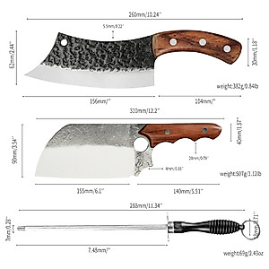 9/11pcs Chef's Knife Set - Hand Forged Boning Knife, High Carbon Steel Chef's Knife, Full Tang Bone Cleaver with Sheath, Serbian Cleaver for Outdoor Camping, BBQ, Kitchen (11)