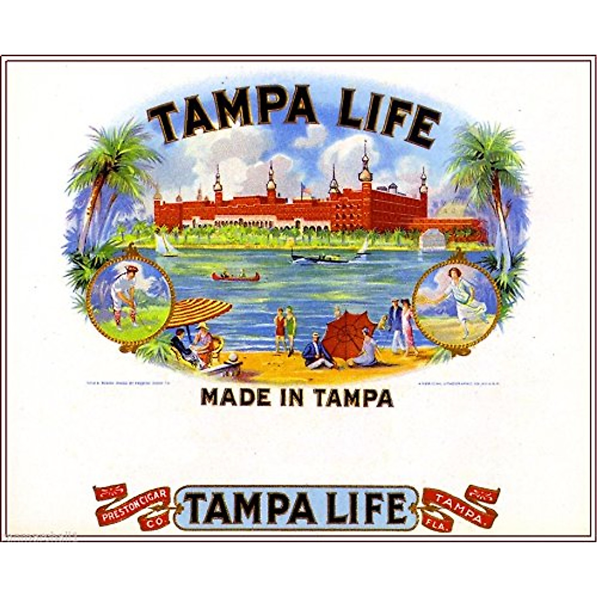 A SLICE IN TIME Tampa Florida Life Tobacciana Smoke Cigar Tobacco Crate Box Inner Label Advertising 7 x 10 inch Vintage Reproduction Art Print. Printed on 8.5 x 11 Soft Gloss cardstock