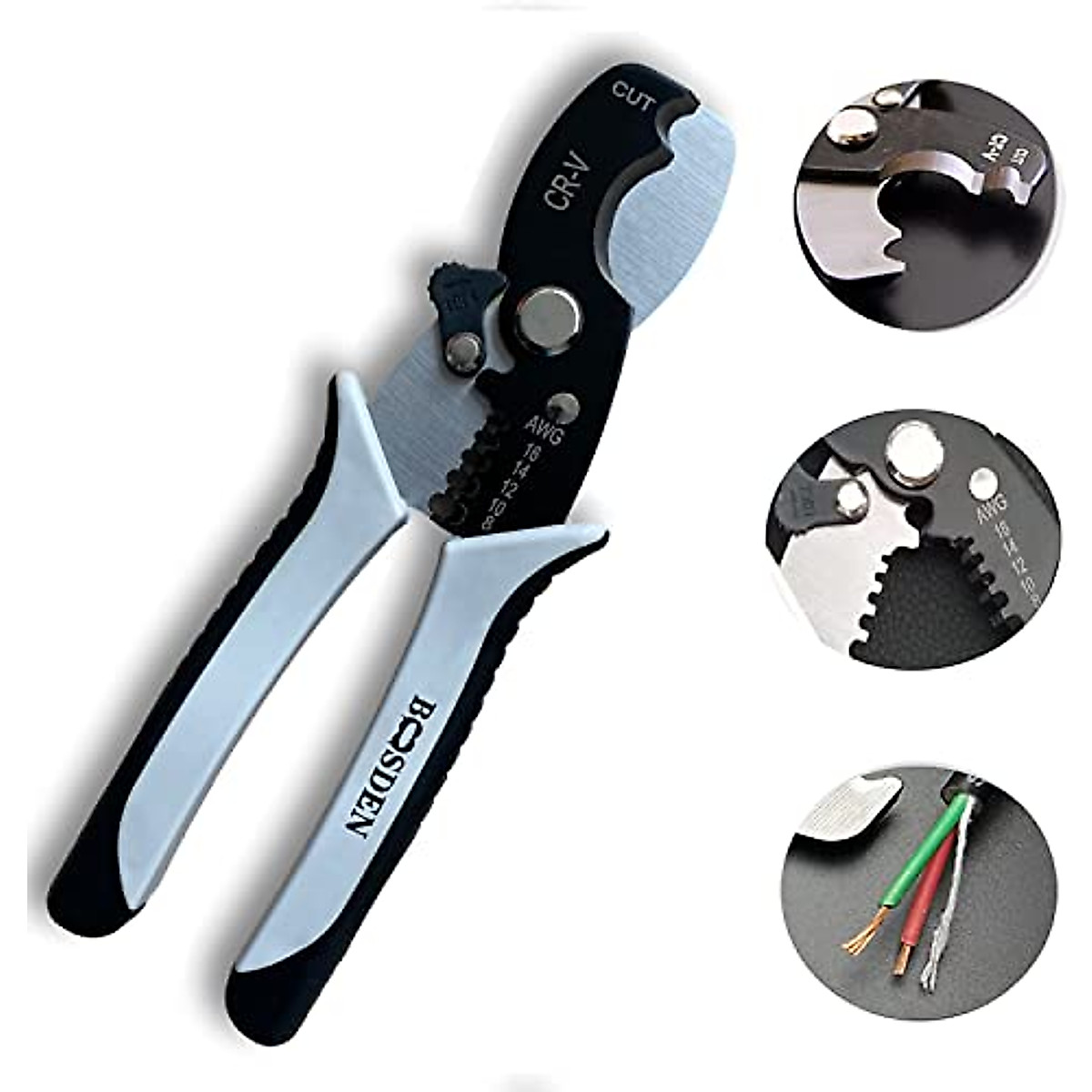 Wire Cutters Stripper, BOOSDEN 8 inch Cable Cutters, Awg Wire Cutters,Precision Wire Stripper,Heavy Duty Cable Cutters, Spring Cable Cutting Pliers for Aluminum Wire,Communications Cable Cutting