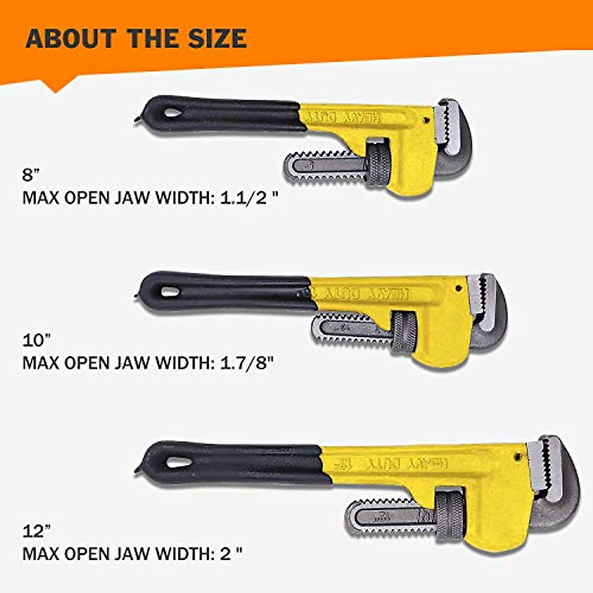 KOTTO Heavy Duty Adjustable Pipe Wrench Set, Wrench Tool Set/Tool Box, Hand tools for Plumbing, 3 Pack Set, 8, 10, 12 Inches Wrench Set with Storage Bag