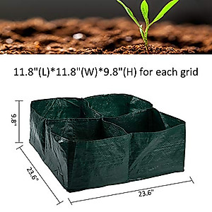 Apipi Raised Garden Planters Fabric Beds, Grow Bags with 4 Divided Grids, Square PE Planting Pots with Drainage Holes for Tomatoes Chillis Herbs Flowers Vegetables Plants
