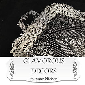 Silver Turkish Tea Coffee Serving Tray with Handles Metal for Outdoor Bar Dresser Platter Table Kitchen Antique Wedding Moroccan Copper Vanity Rectangle Fancy Brass Style Decorative Tray