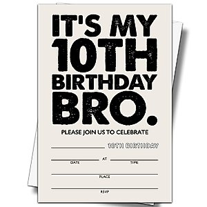 YSTEP It's My 10th Birthday Party Invitations, 20 Invite Cards with Envelopes, 4" x 6" Black and White Birthday Invites - C15