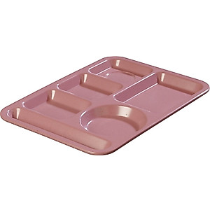 Carlisle FoodService Products Plastic Meal Tray, Left-Handed, 14 x 10 Inches, Melamine, 12-Pack, Rose Granite