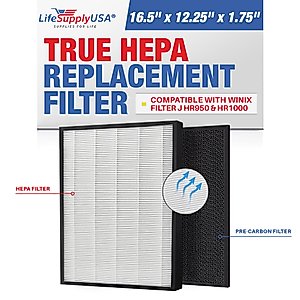 True HEPA Air Cleaner Filter Replacement Set Compatible with Winix Hr950 & Hr1000 Air Cleaners, Filter J by LifeSupplyUSA
