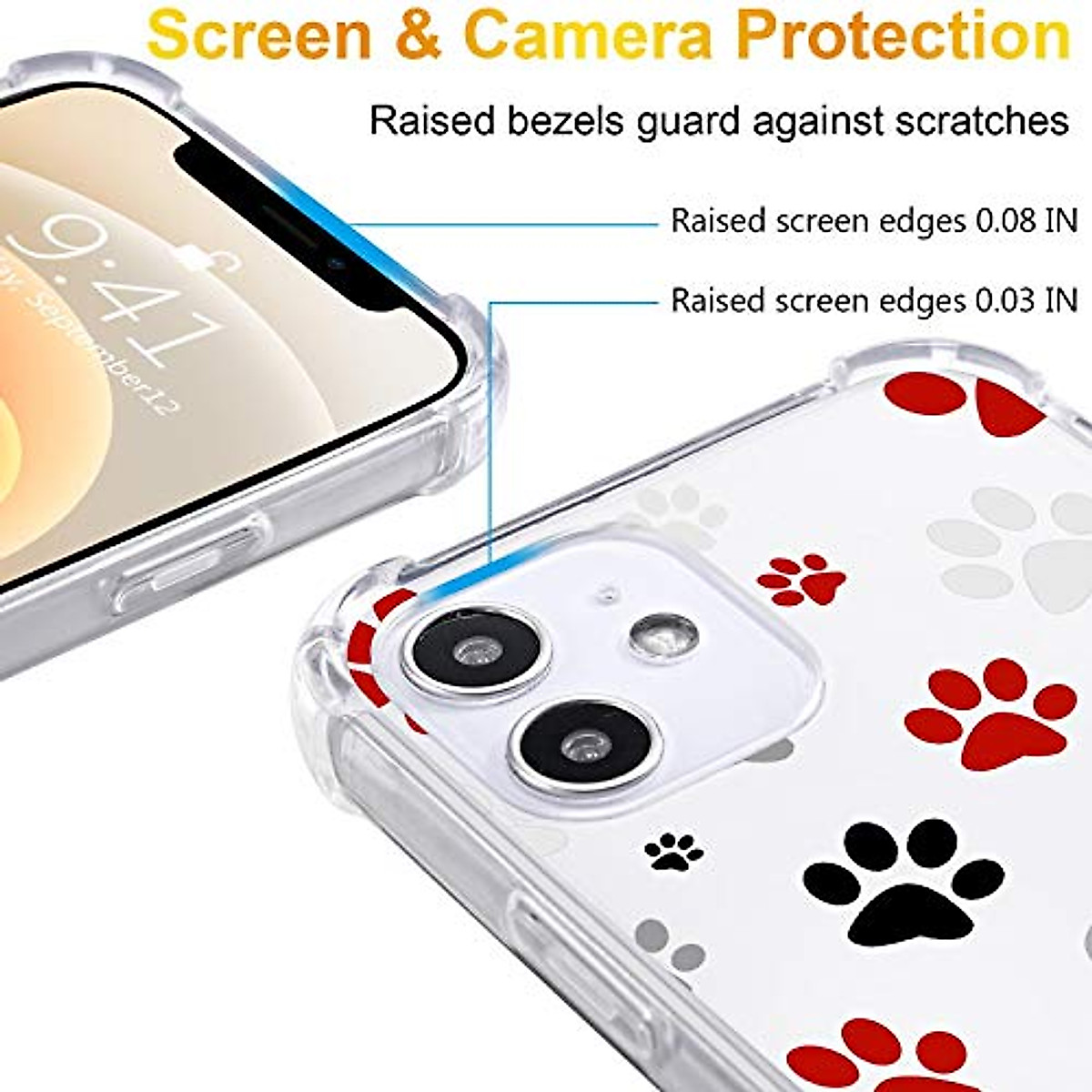 LuGeKe Dog Paw Print Case for iPhone 13 Mini,Puppy Paw Clear Soft TPU Flexible Full-Body Airbag Shockproof Case Cover for Girls Boys Kids,Transparent Anti-Scratch Bumper Protection Phone Case