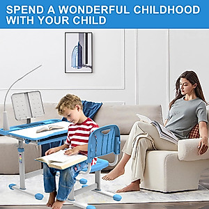 BELANITAS Kids Desk and Chair Set 10-12 Years Old Height Adjustable School Desk,Ergonomic Student Table for Kids with Tilt-able Desktop,Kids Study Desk for Go Back School Gift Blue