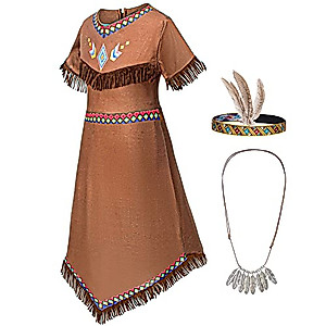 Native American Costume Girls Dress Indigenous American Indians Kids Cosplay 8-9 Years Brown