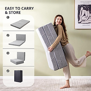 Folding Mattress, 4 Inch Single Tri Folding Memory Foam Mattress for Camping Guest Bed, Washable Cover & Non-Slip Bottom, 75" x 25" x 4", Grey