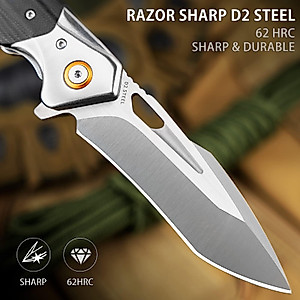 LOTHAR LICH KING Pocket Knife, 3.5 Inch D2 Steel Folding Knife with Clip, G10 Handle, Razor Utility Knife, Exotic Touch EDC Knife, Gifts Pocket Knife for Men Women