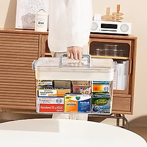 GUDEMAY 4 Pack Clear Storage Bins Latch Box, Plastic Container with Lids & Handle, Large Pantry Organization and Storage Bins, Cabinet Organizers, Multi-Purpose Organizer for Home, Set of 4 Size