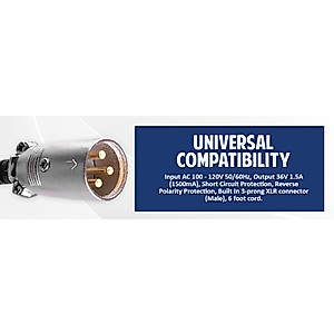 36V 1.5A Battery Charger for Razor MX500 - Premium 36V 1500mA Scooter Quick Charger (3-Pin XLR Connector) for Razor Crazy Cart XL, MX650, Currie, Schwinn S1000, S600, Ezip E1000, X-600 - W15128190014