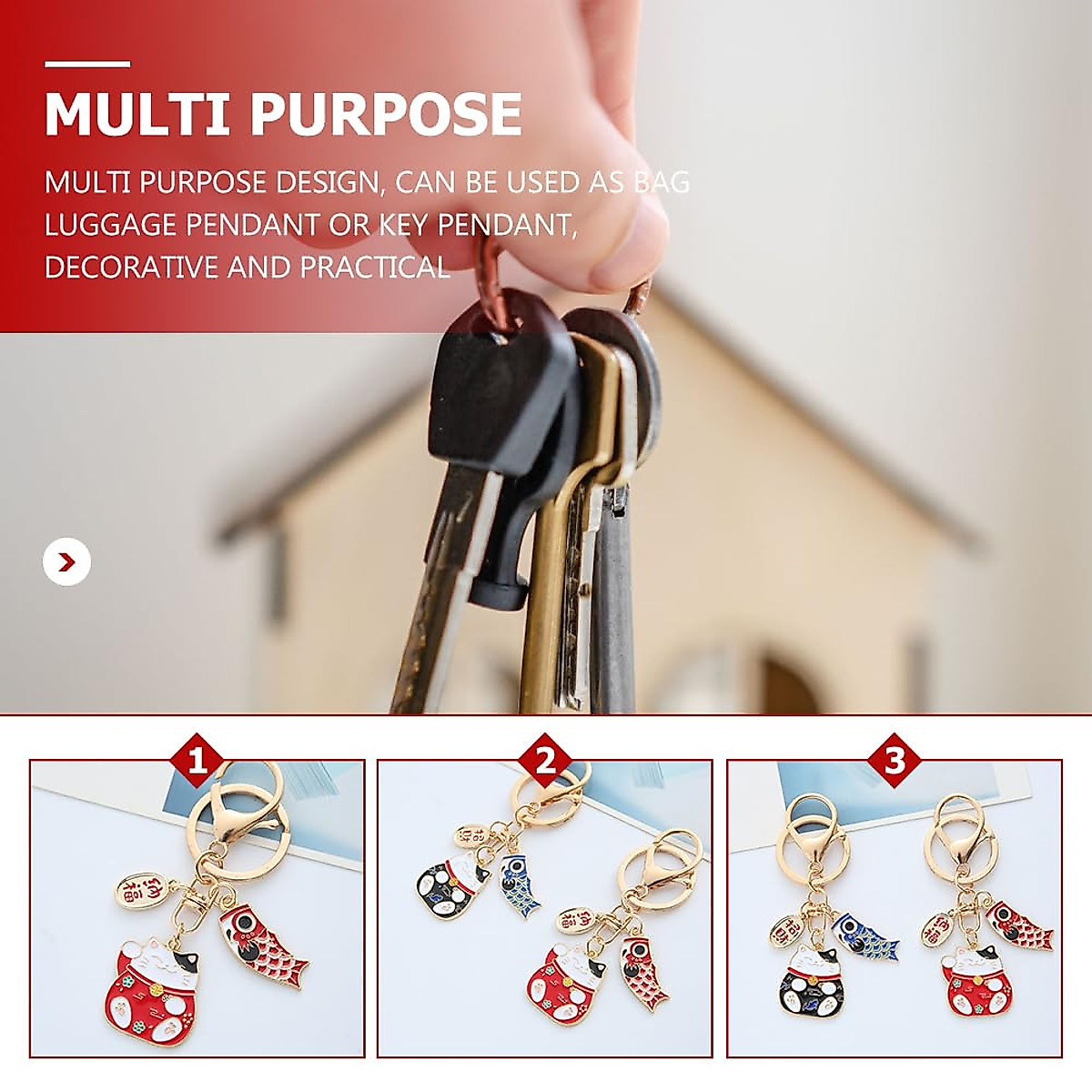 2pcs Cute Cartoon Keychain Bag Pendant Unique Car Key Holder Decorative Key Rings Purse Backpack