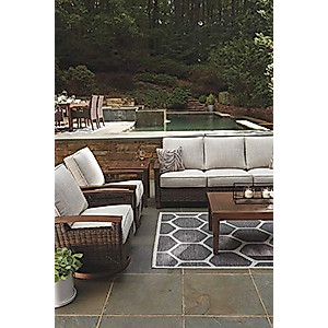 Signature Design by Ashley Paradise Trail Outdoor Patio Sofa with Cushion and 2 Pillows, Brown & Beige