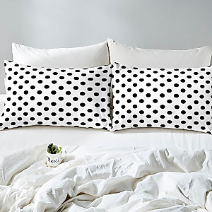 Feelyou Polka Dots Duvet Cover Black Circle Bedding Set Modern Geometry Design Comforter Cover for Boys Girls Kids Room Decor Lightweight Black White Bedspread Cover Queen Size with 2 Pillow Case