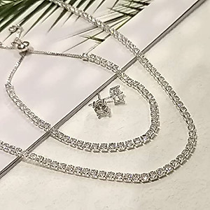 HAXIYA Tennis Necklace Set for Women Crystal Bracelet Diamond Earrings Wedding Jewelry for Bride Sterling Silver Jewelry Sets Pack of 3