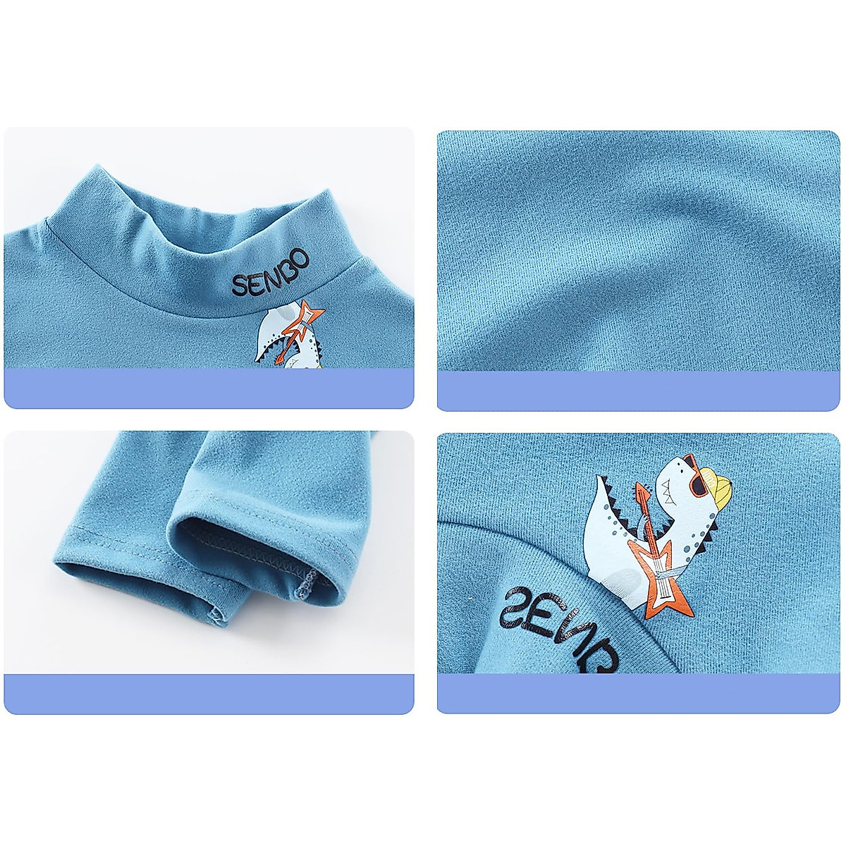 Boys Girls Thermal T-Shirt Half Collar Underwear 2-Pack Basic Soft Tops Unisex Warm Undershirts Tees Black+White 9-10Years