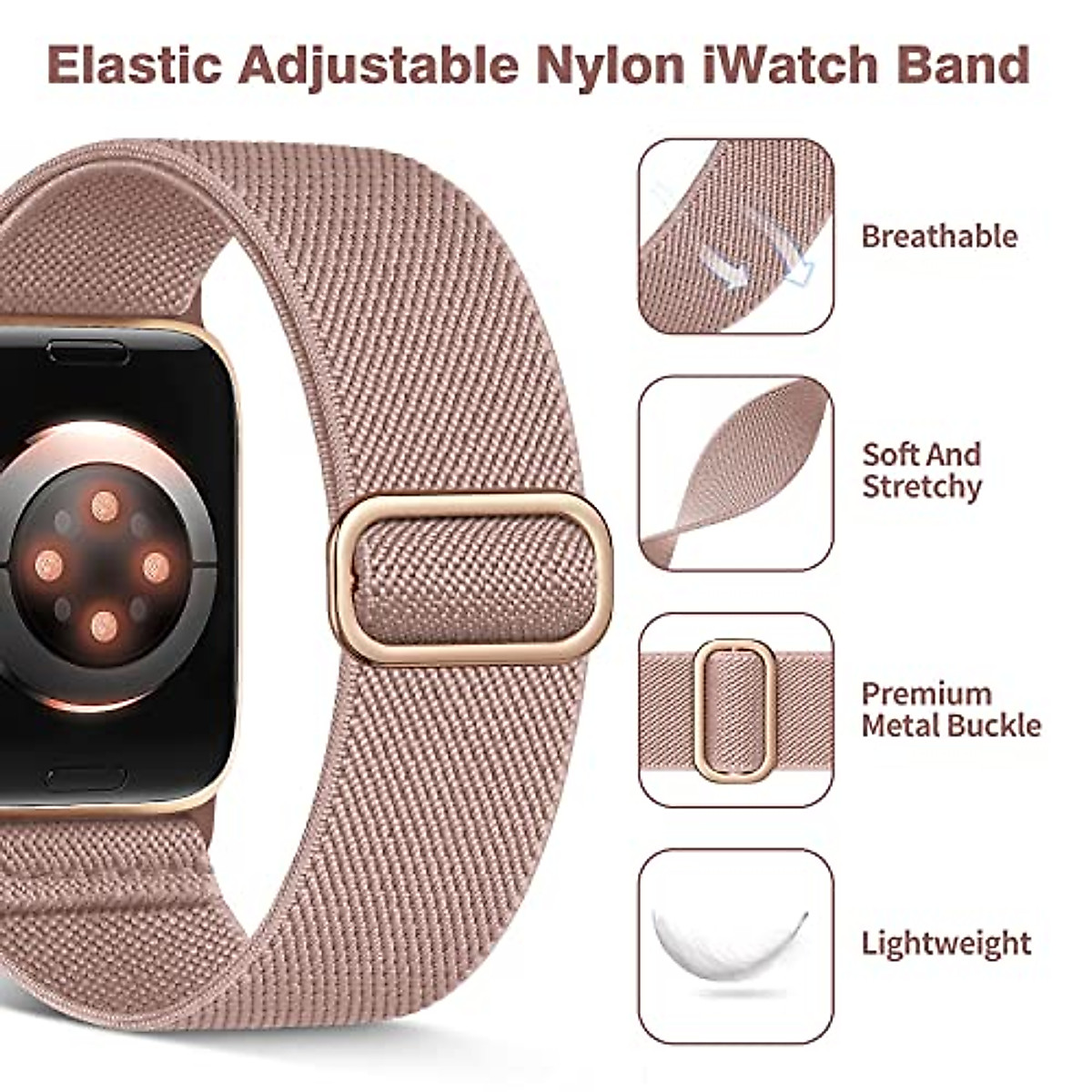 4 Pack Stretchy Nylon Bands Compatible with Apple Watch Band 38mm 40mm 41mm 42mm 44mm 45mm 49mm for Women Men, Elastic Solo Loop Adjustable Sport Braided Strap for iWatch Series 8 7 SE 6 5 4 3 2 1