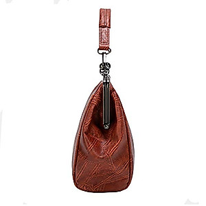 BelonYou Women Retro Kiss Lock Handbags Oil Wax PU Shoulder Bag Vintage Purses Small Tote Messenger Bags Satchels Black