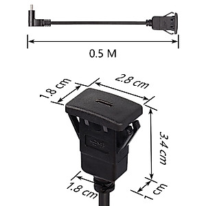 CERRXIAN 0.5m Up Angle USB C 3.1 Male to Female Square Flush Mount Panel Cable for Car, Boat, Motorcycle, Truck Dashboard(U-C3.1)