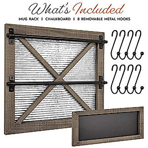 Autumn Alley Rustic Farmhouse Mug Rack Wall Mounted with Blackboard for Coffee Sign Decor - Galvanized Farmhouse Kitchen Decor