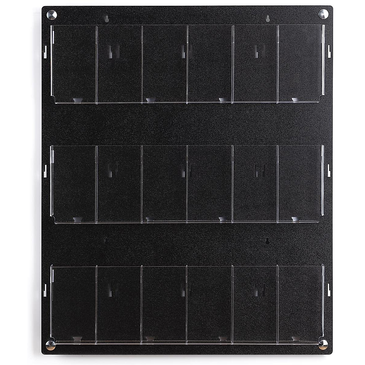 Displays2go Wall Mount Acrylic Brochure Holder, 9-18 Adjustable Pockets, Tiered Design - Black (2RP9BLK)