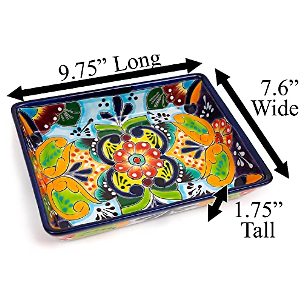 Enchanted Talavera Pottery Hand Painted Ceramic Rectangle Serving Platter Dish Appetizer Plate Tray Food Mexican Floral Pattern Party Fiesta Thanksgiving Jewelry Holder (Medium 9.5 x 7.5 x 1.75)